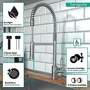 hansgrohe Talis Loop Stainless Steel Commercial Kitchen Faucet, Kitchen Faucets with Pull Down Sprayer, Faucet for Kitchen Sink, Stainless Steel Optic 04700805