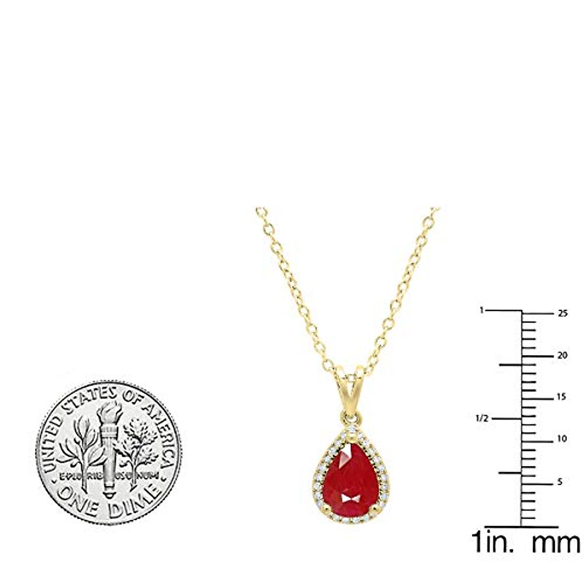 Dazzlingrock Collection 14K 9X6 MM Pear Ruby & Round Diamond Ladies Teardrop Pendant (Gold Chain Included), Yellow Gold