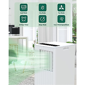 NeepNuuk Portable Air Conditioners with Remote Control, 8000 BTU Air Conditioner Portable, 3-IN-1 Quiet AC Unit, 2 Speeds, 24H Timer,Energy Savings for Room Bedroom Office, White