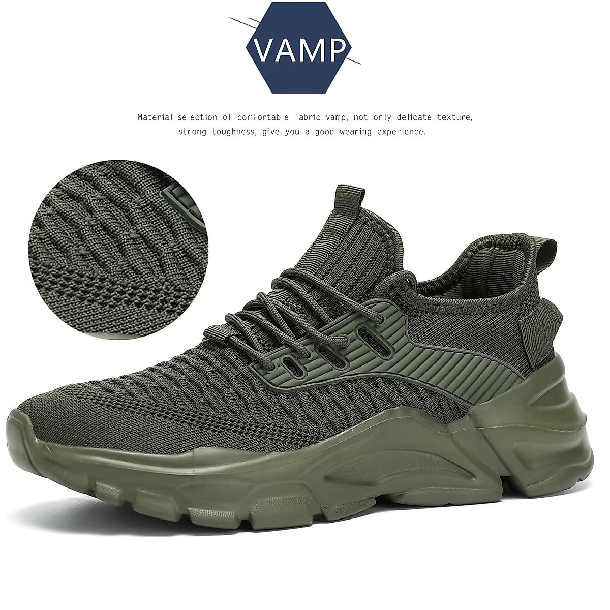Srenket Men's Running Shoes Non Slip Shoes Breathable Lightweight Fashion Sneakers Slip Resistant Athletic Sports Walking Gym Work Shoes ArmyGreen