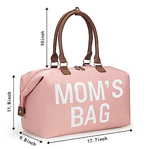 printe Mommy Tote Bag for Hospital, Large Capacity Diaper Bag for 2 Kids, Waterproof Hospital Bag for Labor and Delivery with Straps, Travel Baby Diaper Bag, Pink
