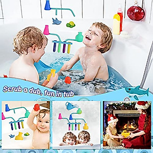Gifts2U Bath Toy for Kids Age 4-8, 25PCS Color Changing Silicone Water Lab Suction Bath Toy Set for Toddlers, Bathtub Play Stem Buiding Toys with Mesh Storage Bag