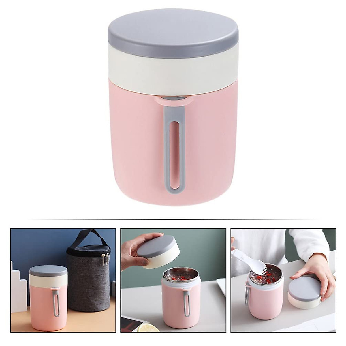 BESTonZON Insulated Food Jar Leak-proof Soup Cup with Spoon Stainless Steel Vacuum Lunch Box Breakfast Cup Thermal Cereal Cup Sealing Soup Cup for Hot Cold Food 450ml