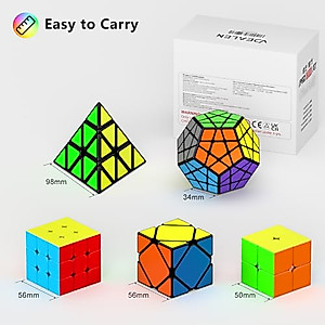 Vdealen Speed Cube Set, Cube Bundle 2x2 3x3 Pyramid Dodecahedron Skewb Magic Cube Pack, Puzzle Cube Collection Toys Easter Valentines Day Gift for Kids Teens Adults- 5 Pack