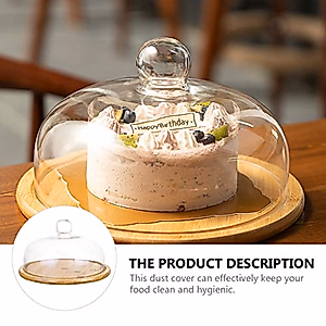HEMOTON Cake Serving Plate with Dome Wood Dessert Stand Tray Pastry Cheese Display Glass Dome Cloche Plate Centerpiece for Cream Cake Desert Salad 21CM