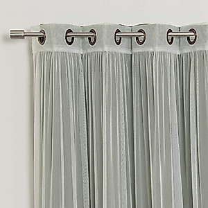 Best Home Fashion uMIXm Tulle Sheer Lace and Blackout 4 Piece Curtain Set – Antique Bronze Grommet Top – 52" W x 84" L – (Set of 4 Panels) (52" W x 84" L - Each Panel, Moss)