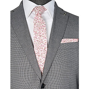 ZENXUS Mens Cotton Skinny Pink Floral Tie Combo Set with Pocket Square Pink Daisy