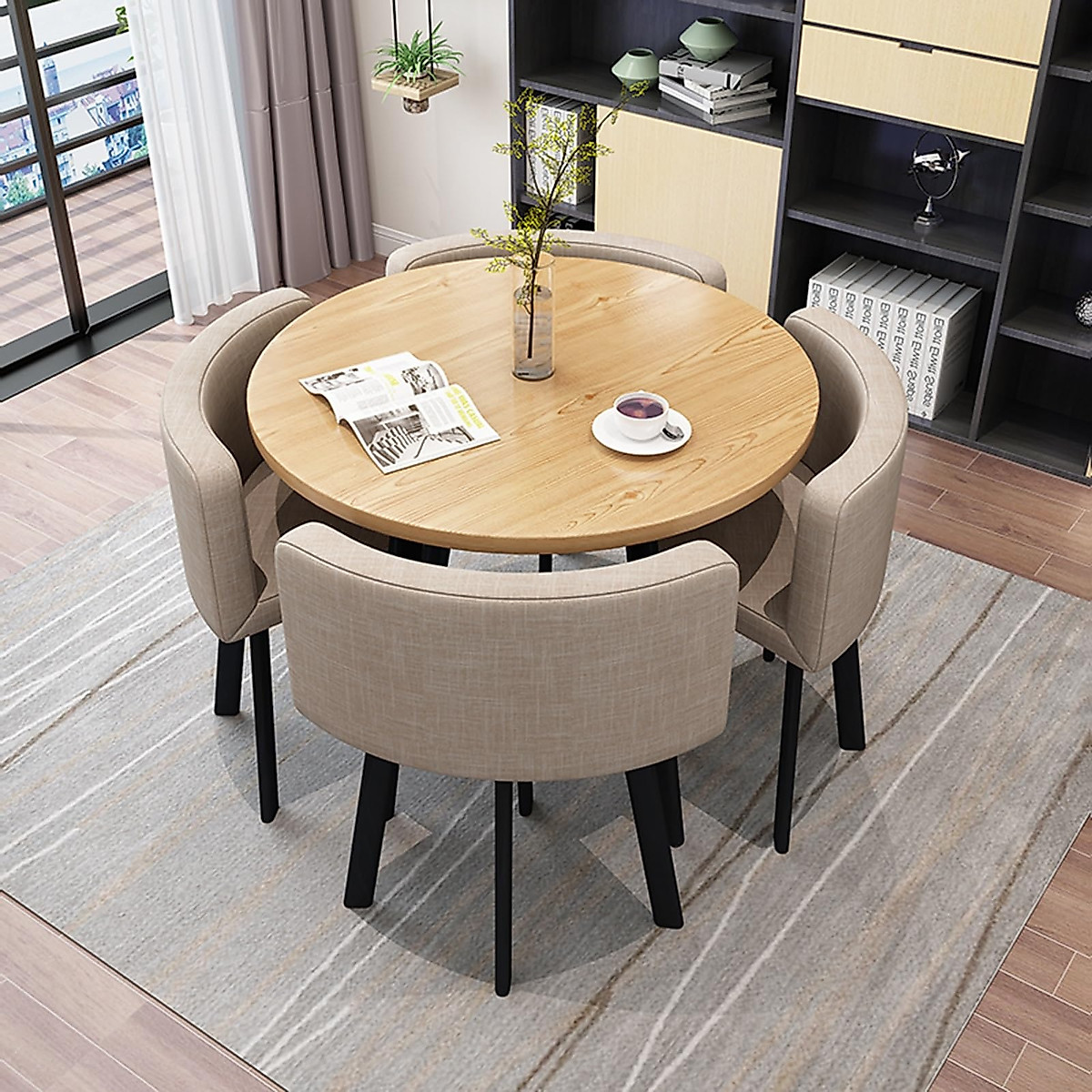 HARELA Office Reception Round Table, Office Table and Chair Set Small Conference Table, Modern Style Furniture, Sales Office Shops Meetings Small Round Tables Office Conference Tables (Color : Khaki)