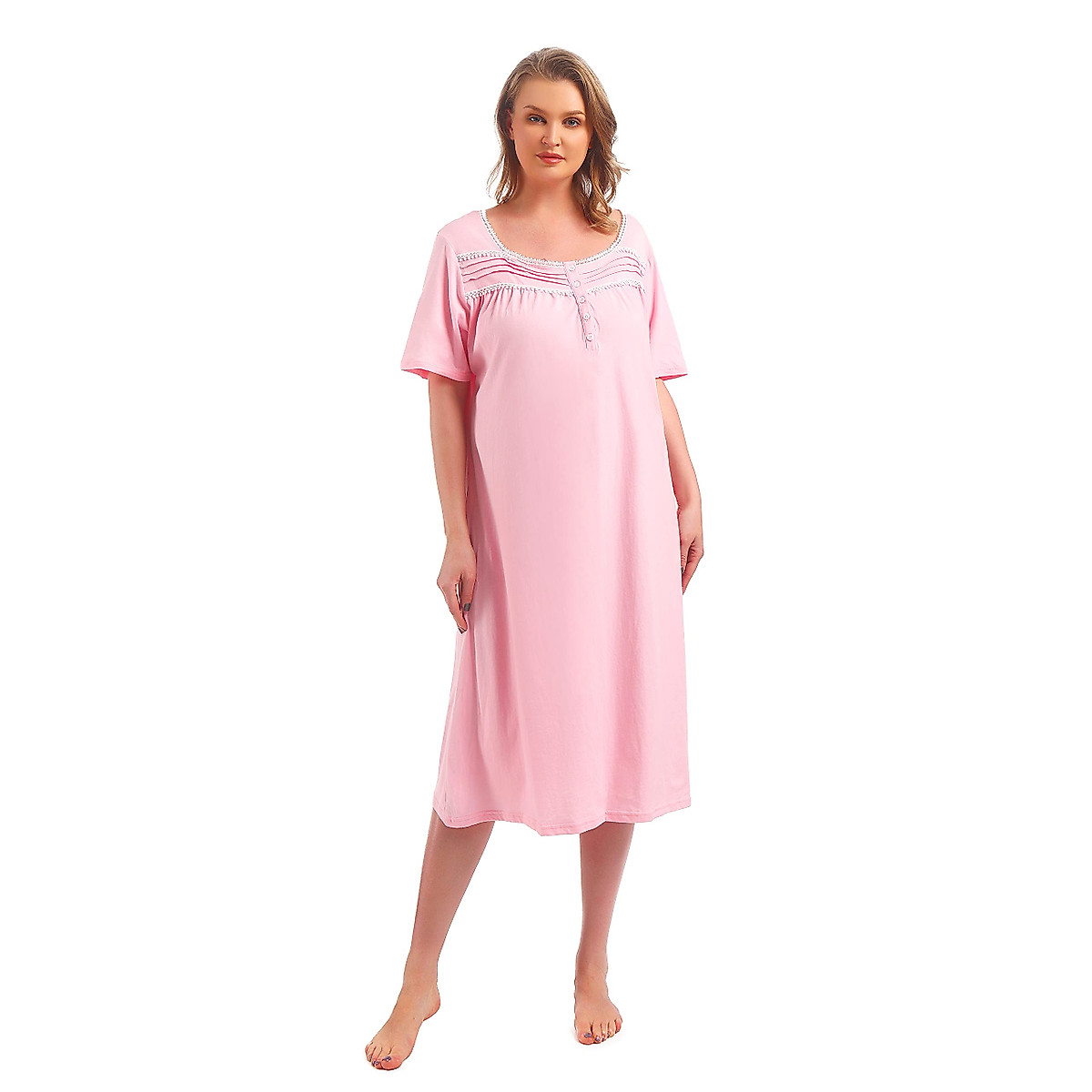 FEREMO 100% Cotton Nightgowns for Women Plus Size Nightgowns Soft Cotton Ladies Nightdress Sleepwear(Pink,4X)
