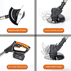 Electric Weed Wacker with 4000mAh Battery, Electric Brush Cutter, Brush Mower Cordless with Charger Blade