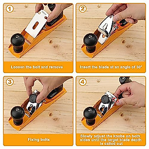 Hoteche No.4 Wood Plane - Adjustable Smoothing Bench Hand Planer for Woodworking and Trimming - 9.5-Inch Jointer Plane with 2-Inch Blade