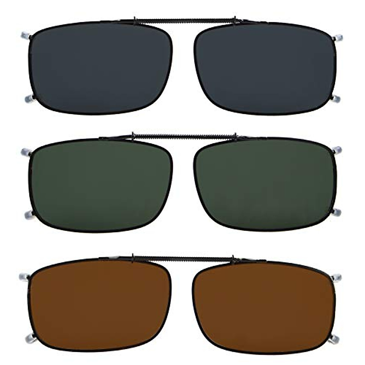 Eyekepper 3-pack Polarized Clip on Sunglasses With Spring Draw Bar Grey/Brown/G15 Lens 54 * 34MM