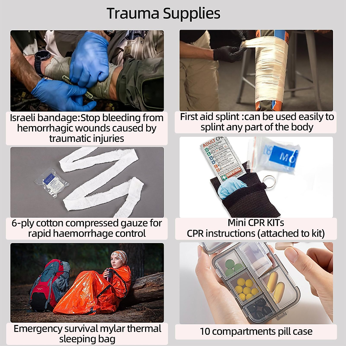 Besst Survivor Comprehensive First Aid Kits- Advanced Trauma Kits with Labeled Compartments, Large Emergencies Medical Kits for Car, Home, Camping and Outdoor Emergencies -252 Piece Set