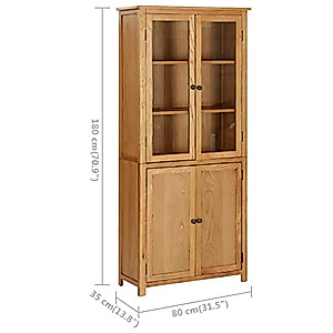 vidaXL Solid Wood Oak Bookcase with 4 Doors Shelf Cabinet Display Storage Unit Living Room Studio Office Freestanding Organizer 31.5" Glass