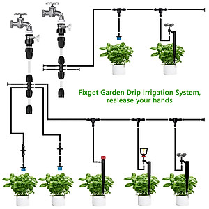 Drip Irrigation Kits, Fixget 43/141ft Garden Irrigation System with Adjustable Automatic Irrigation Set, DIY Plant Watering System for Saving Water Mist Cooling of Garden Greenhouse Patio Lawn
