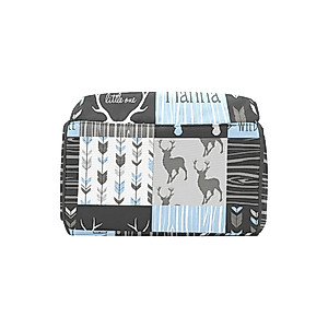 XOZOTY Deer Elk Antlers Feather Arrow Patchwork Diaper Bags with Name Waterproof Mummy Backpack Nappy Nursing Baby Bags Gifts Tote Bag for Women