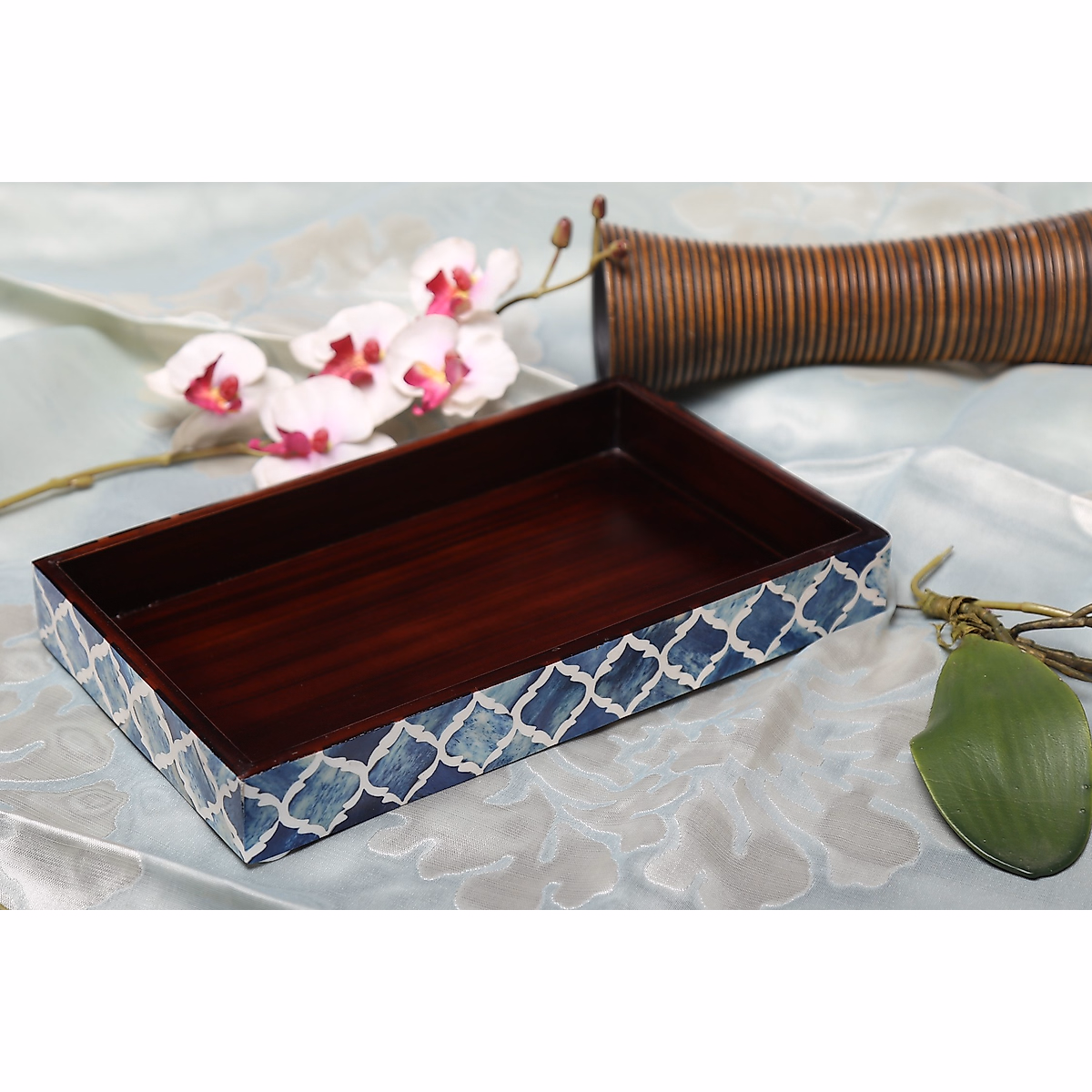 Handicrafts Home Handmade Moroccan Pattern 10x6 Towel Tray - Small Bathroom Tray, Guest Towel Holder, Decorative Napkin Holder, Bathroom Countertop Storage, Kitchen Hand Towel Holder Moroccan Blue