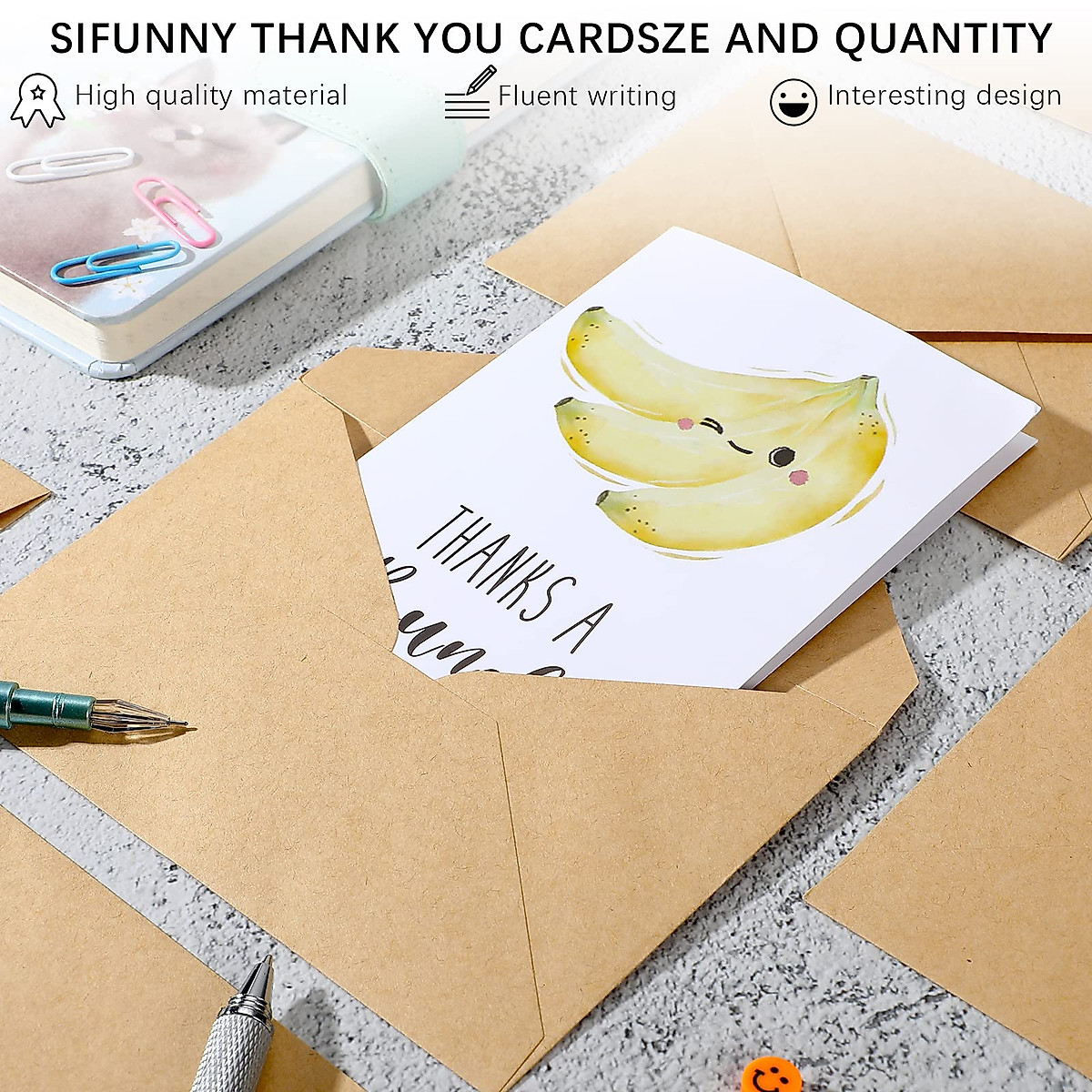 Nezyo 40 Pieces Funny Thank Cards with Envelopes Set Pun Greeting Note Cards Blank Inside Greeting Cards Funny Cards Pun Notecards for Kids Teachers Employee Birthday Holiday Appreciation, 4 x 6 Inch