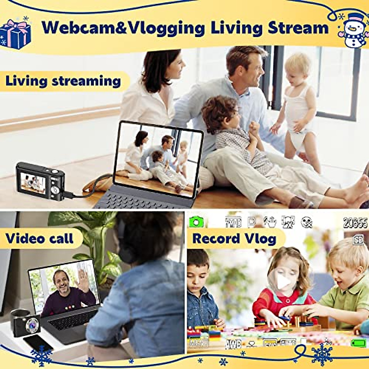 Digital Camera, Upgraded 48MP Autofocus FHD 1080P Small Digital Camera for Kids Video Camera with 32GB SD Card 16X Digital Zoom, Compact Point and Shoot Vlogging Camera for Teens Students Adult