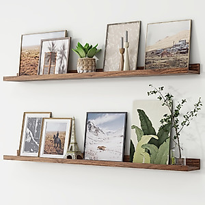 Picture Ledge Shelf, Floating Shelves Set of 2, 48 Inches Long Large Nursery Book Shelves for Toys Storage, Kids Bookshelf Wall Mounted for Living Room Bedroom Decor Books Photo Frames, Walnut