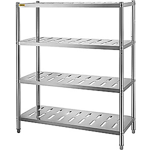 VEVOR Storage Shelf, 4-Tier Storage Shelving Unit, Stainless Steel Garage Shelf, 47.2 x 17.7 x 61 inch Heavy Duty Storage Shelving, 529 Lbs Total Capacity with Adjustable Height and Vent Holes