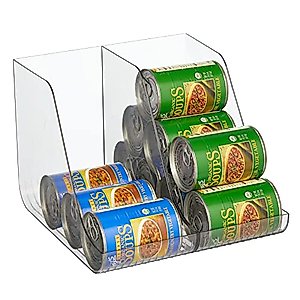mDesign Plastic Divided Beverage Storage, Can Dispenser Holder for Kitchen, Refrigerator, Fridge, Pantry; Organizer for Soda, Pop, Drinks, Beer; Holds 24-26 Cans, Ligne Collection - Clear