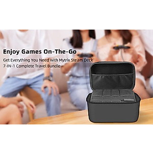 Mytrix Steam Deck Travel Accessories 8-IN-1 Complete Set Hard Carrying Storage All Protective Anti Shock Messenger Bag Soft Lining Fit Steam Deck Console, Charger & Accessories (slim keyboard)