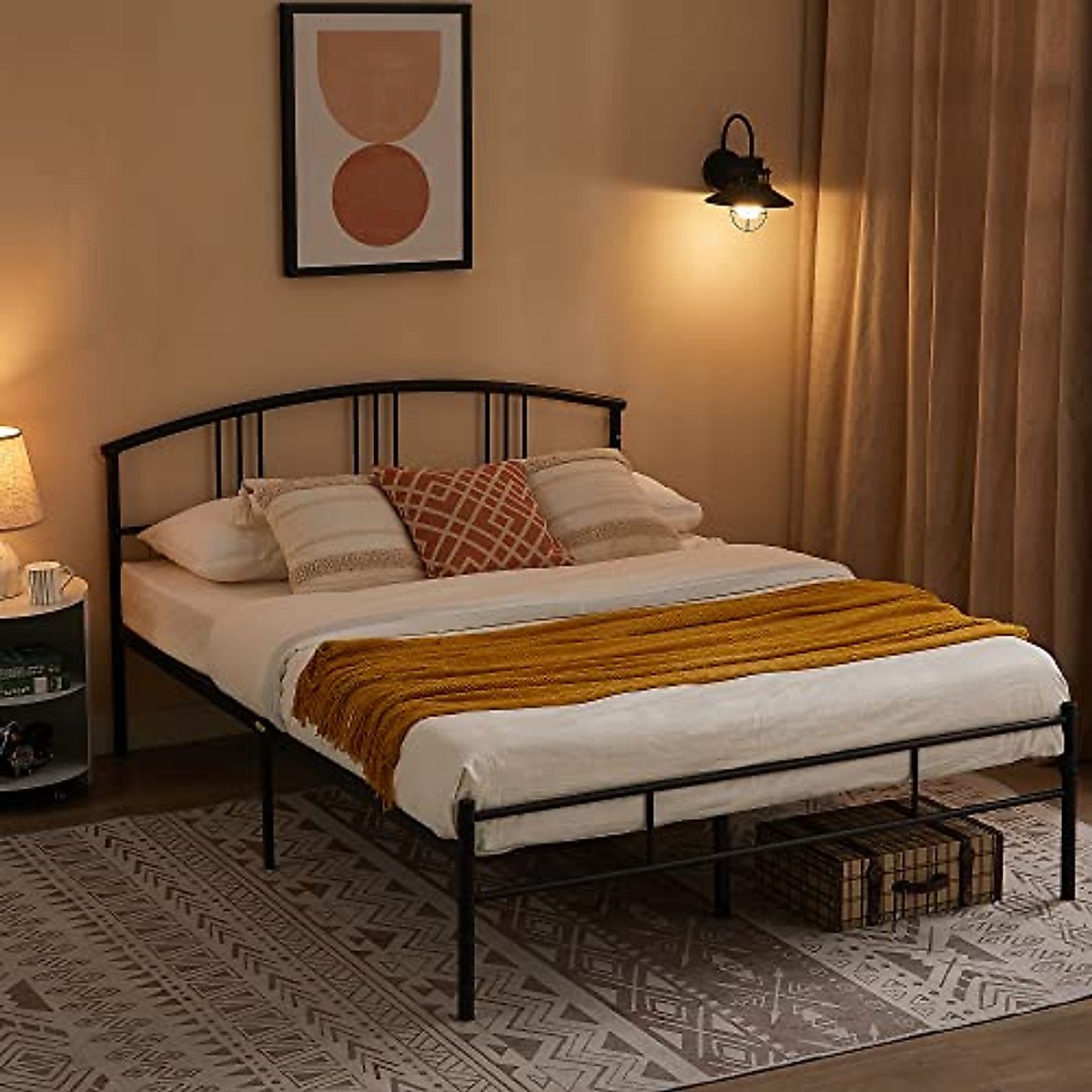 VECELO 14 inch Full Size Bed Frame Metal Platform Mattress Foundation with headboard Footboard Steel Slat Support/No Box Spring Needed/Easy Assembly