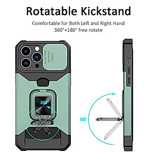 Nvollnoe for iPhone 13 Pro Max Case with Sliding Camera Cover and Card Holder Heavy Duty Protective for iPhone 13 Pro Max Case with Ring Magnetic Kickstand Phone Case for iPhone 13 Pro Max(Green)