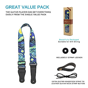 NeuSchwan Van Gogh Starry Night Guitar Strap, Includes 2 Silicone Strap Locks & Strap Button. Adjustable Guitar Straps for Electric/Acoustic Guitar/Bass