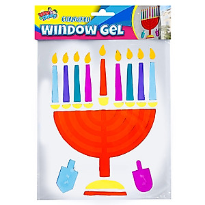 Menorah Window Gel Cling - Self Sticking Chanukah Menorah and Dreidels - Hanukkah Party Decorations and Supplies by Izzy 'n' Dizzy