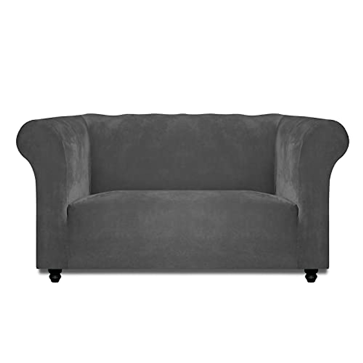 Easy-Going Stretch Velvet Chesterfield Style Couch Slipcover for Living Room, Soft Non-Slip Sofa Cover Furniture Protector for Dogs (Loveseat, Gray)