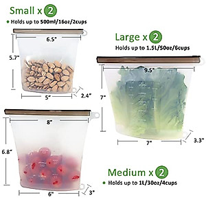 Tinsirone Reusable Food Storage Bags, 6 Pack Silicone Food Storage Bags,Leakproof Silicone Bags for Food Storage, Durable, Dishwasher Safe