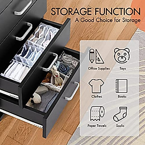 TUSY 5-Drawer Chest, Storage Dresser Cabinet with Wheels, Black