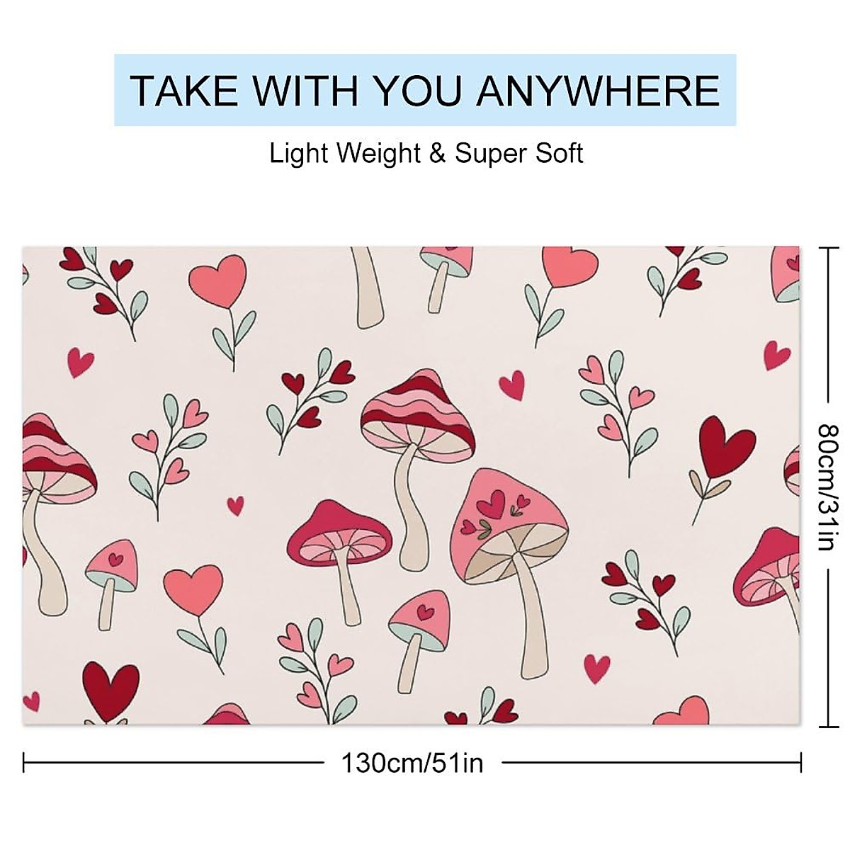 ZHIMI Beach Towels Oversized Pink Mushroom Heart Leaves Hand Bath Towel Pool Towels Microfiber Absorbent Sand Free Quick Dry Towels for Bathroom Gym Camping Women Men 31x51Inch