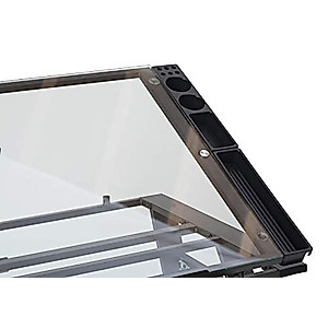 SD STUDIO DESIGNS Futura Luxe Drawing, Drafting, Craft Table with Drawer, 35" Wide Angle Adjustable Top and Side Shelf, Pewter Grey/Clear Glass