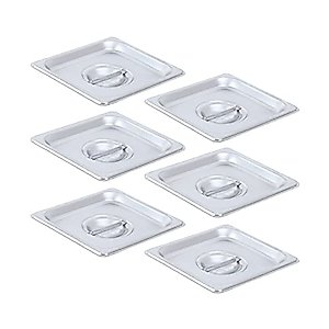 HOCCOT 6-Pack 1/6 Size Stainless Steel Steam Table Lid Solid Hotel Pan Cover Buffet Pan Lids Roasting Pans Cover with Handle Lid for Steam Food Pan
