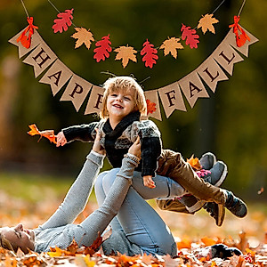 Happy Fall Burlap Banner, Fall Decor for Home, Banner Garland Maple Leaf Sign, Autumn Party Decorations Thanksgiving Fall Harvest Decor for Mantle Fireplace Wall Wreath, Pumpkin Décor – 2PC