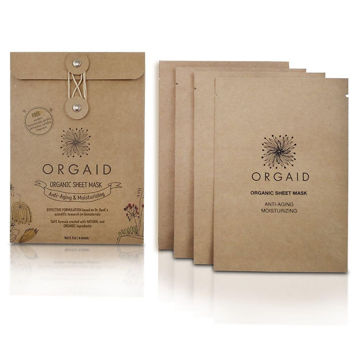ORGAID Organic Sheet Mask | Made in USA (Anti-aging & Moisturizing, pack of 4)