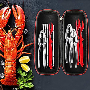 Artcome 32 Pcs Seafood Tools Set Nut Cracker Set includes 6 Crab Crackers, 6 Crab Forks/Picks, 6 Lobster Shellers, 6 Sauce Cups, 6 Lobster Bibs 1 Portable Storage Bag and 1 Plastic Tablecloth