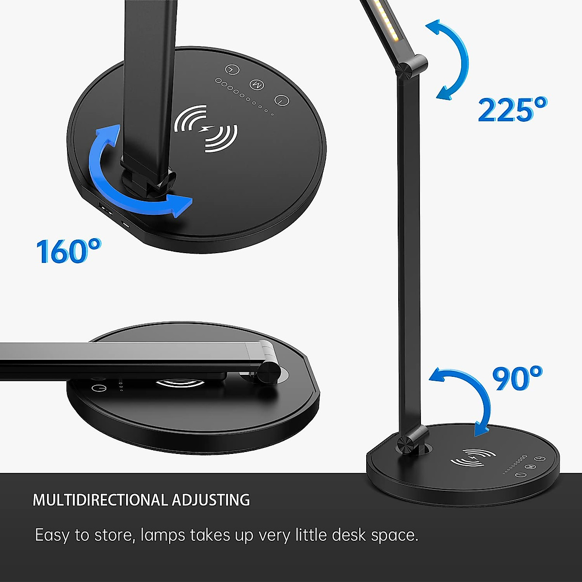 Fugetek LED Desk Office Lamp with Wireless Charger & USB Charging Port, 5 Light Color Modes, 5 Brightness Modes, Dimmer, Easy Touch Control, 30/60 Min Auto Off Timer, Eye-Caring, Black