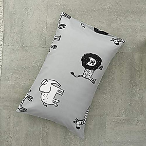 Flysheep 4 Piece Gray Grey Toddler Bedding Set with Multi Animals Printed for Baby Boys - Includes Quilted Comforter, Flat Sheet, Fitted Sheet & Pillow Case, Soft & Comfortable Microfiber