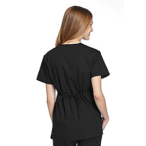 Workwear Women Scrubs Top Mock Wrap Tunic 4801, XL, Black