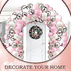 Pink and Silver Balloon Garland Arch Kit, 120 Pieces White Light Pink Silver Confetti Latex Balloons Arch for Christmas Birthday Baby Shower Wedding Proposal Engagement Party Decorations