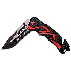 MTech USA MT-A865FD Spring Assist Folding Knife, Two-Tone Half-Serrated Blade, Black and Red Handle, 4.5-Inch Closed