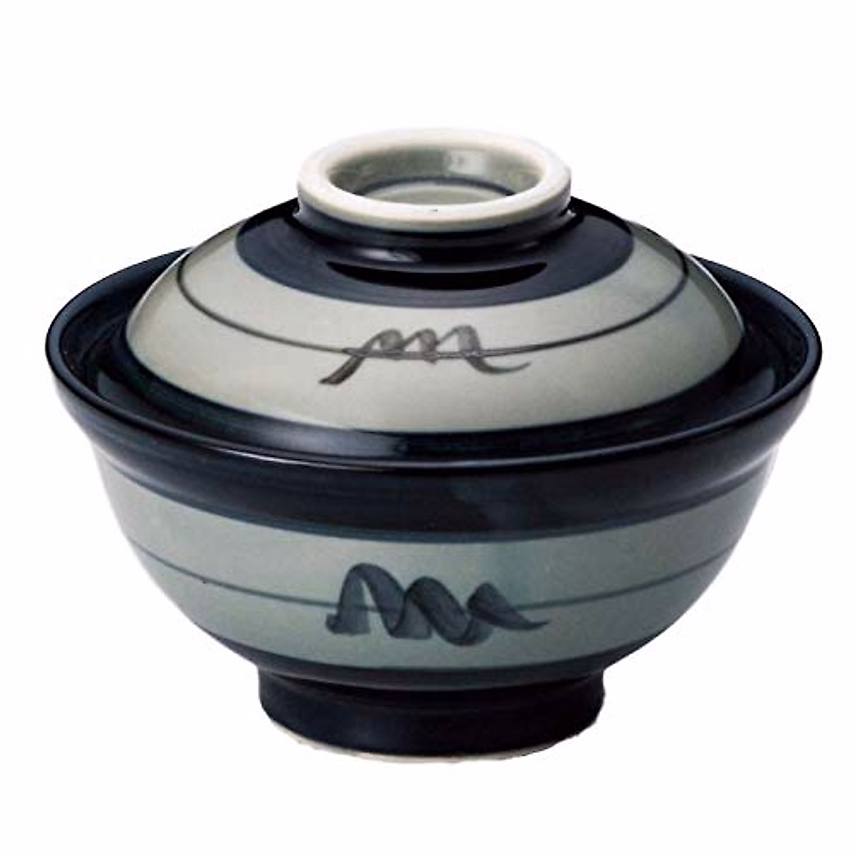 Japanese 6.1 Inches Diameter Porcelain Mashiko Sansui Donburi Ramen Noodle Soup Rice Bowl with Lid Grey M51914
