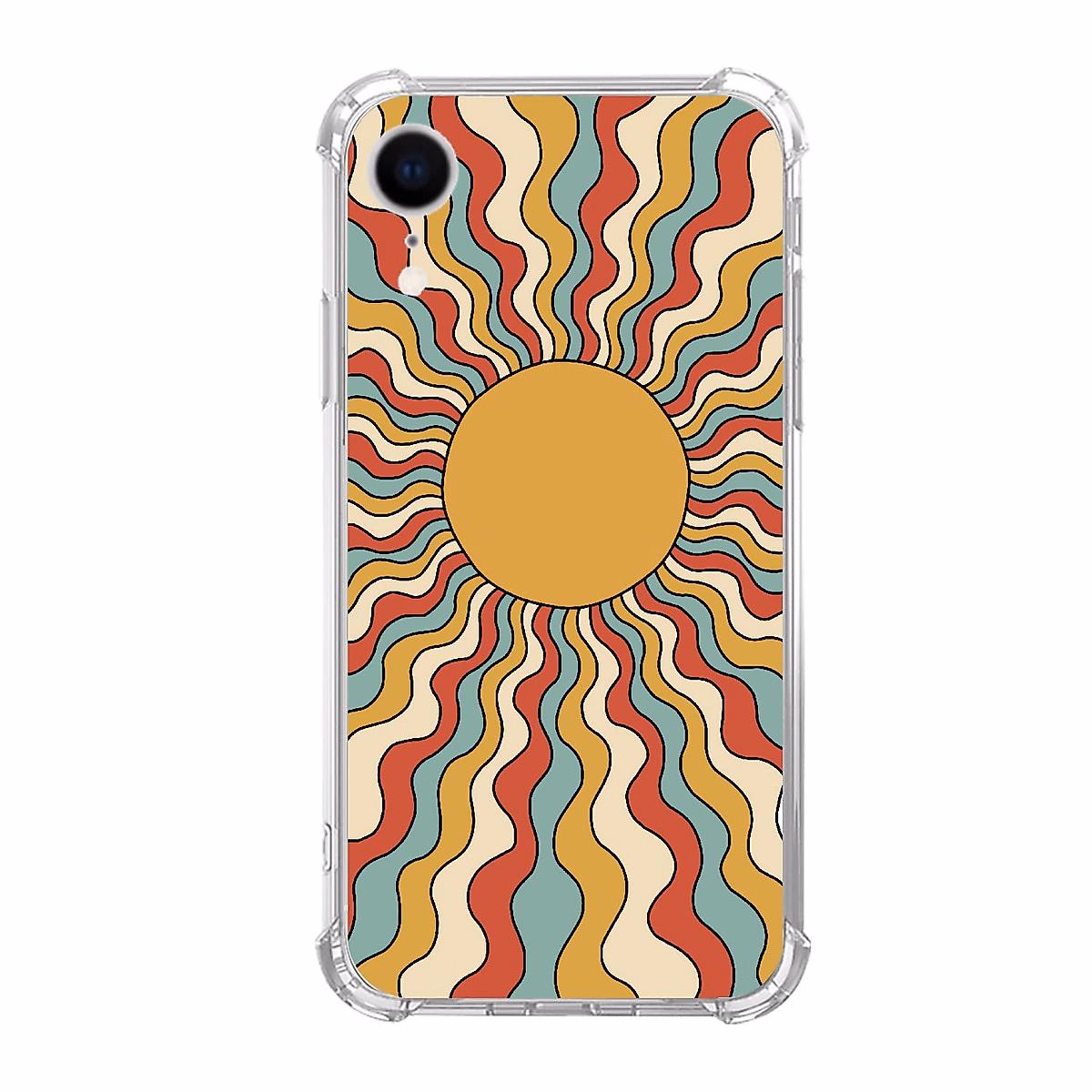 Flincloit Retro 70s Sun Rays Case Compatible with iPhone XR, Groovy Orange Pink Yellow Green Waves Case for iPhone XR for Men and Women, Unique Soft TPU Bumper Case Cover