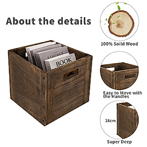 NC Luneodoki Wooden Decorative Storage Cube Boxes with Handles, 11” x Large Baskets For Shelves, Stackable Containers Organizing Bins Toy, Clothes, Books, Office, Rustic Brown