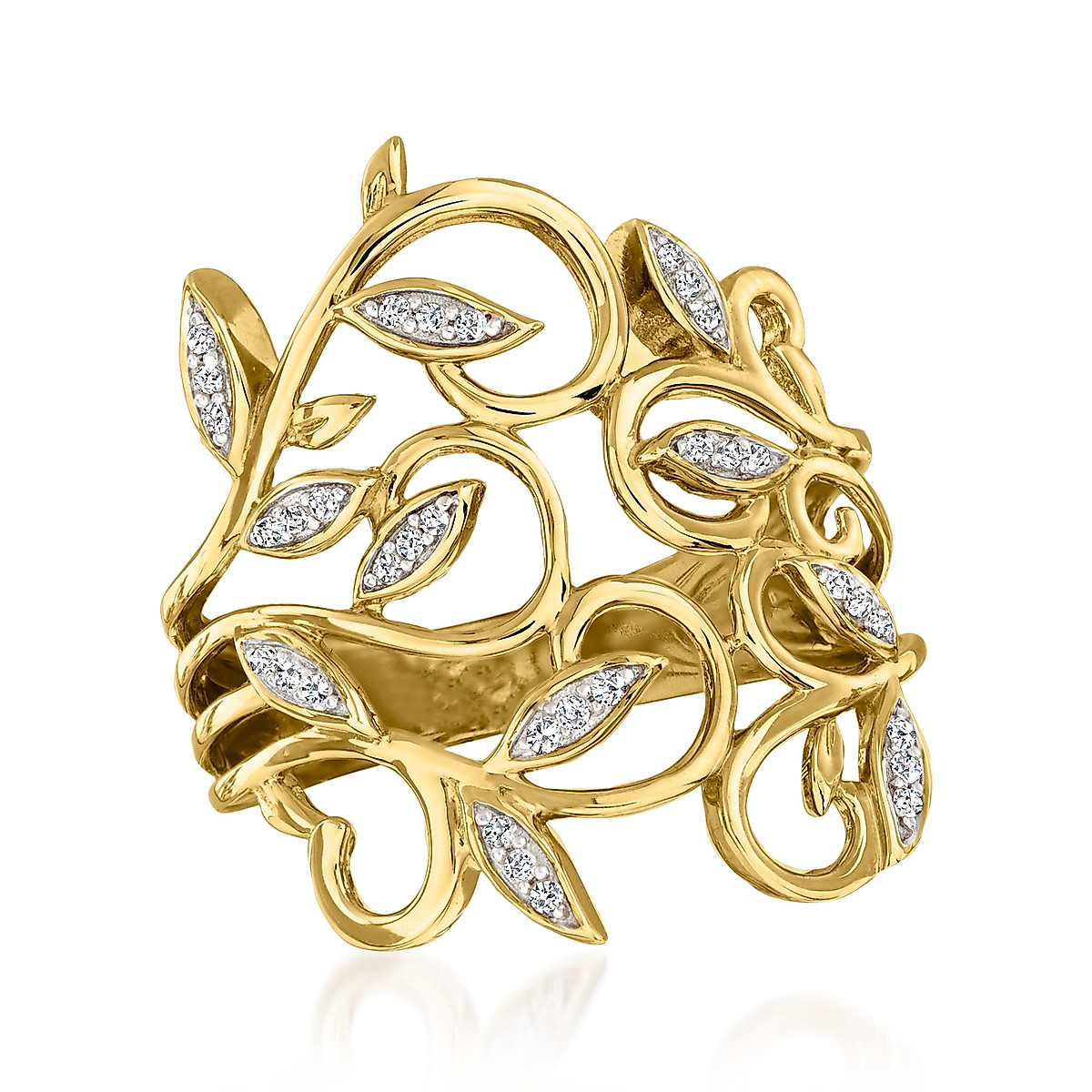 Ross-Simons 0.10 ct. t.w. Diamond Leaf Ring in 14kt Yellow Gold. Size 6