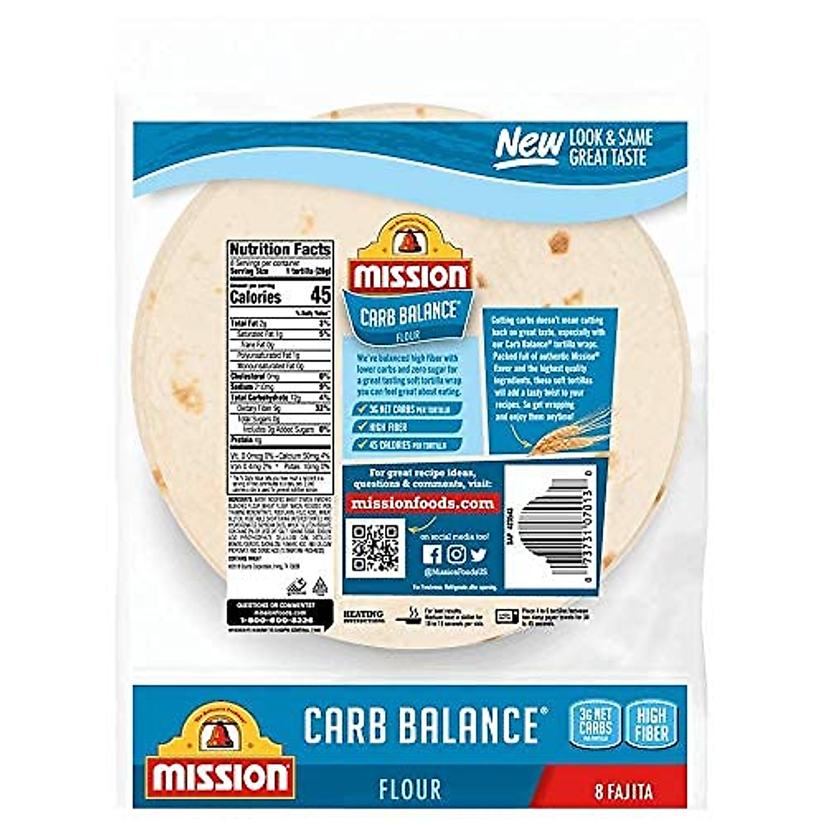 Mission Carb Balance Fajita Tortillas,Low Carb,Keto,8 Ounce (Pack of 2)